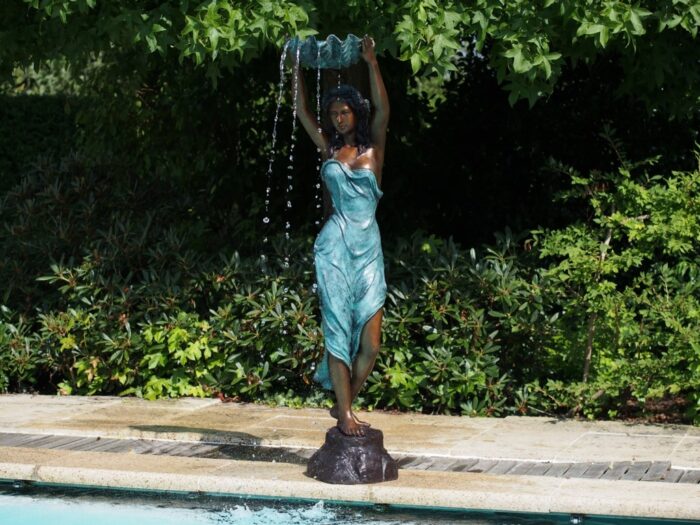 Elegant Lady Holding Shell Fountain Water | Avant Garden Bronzes
